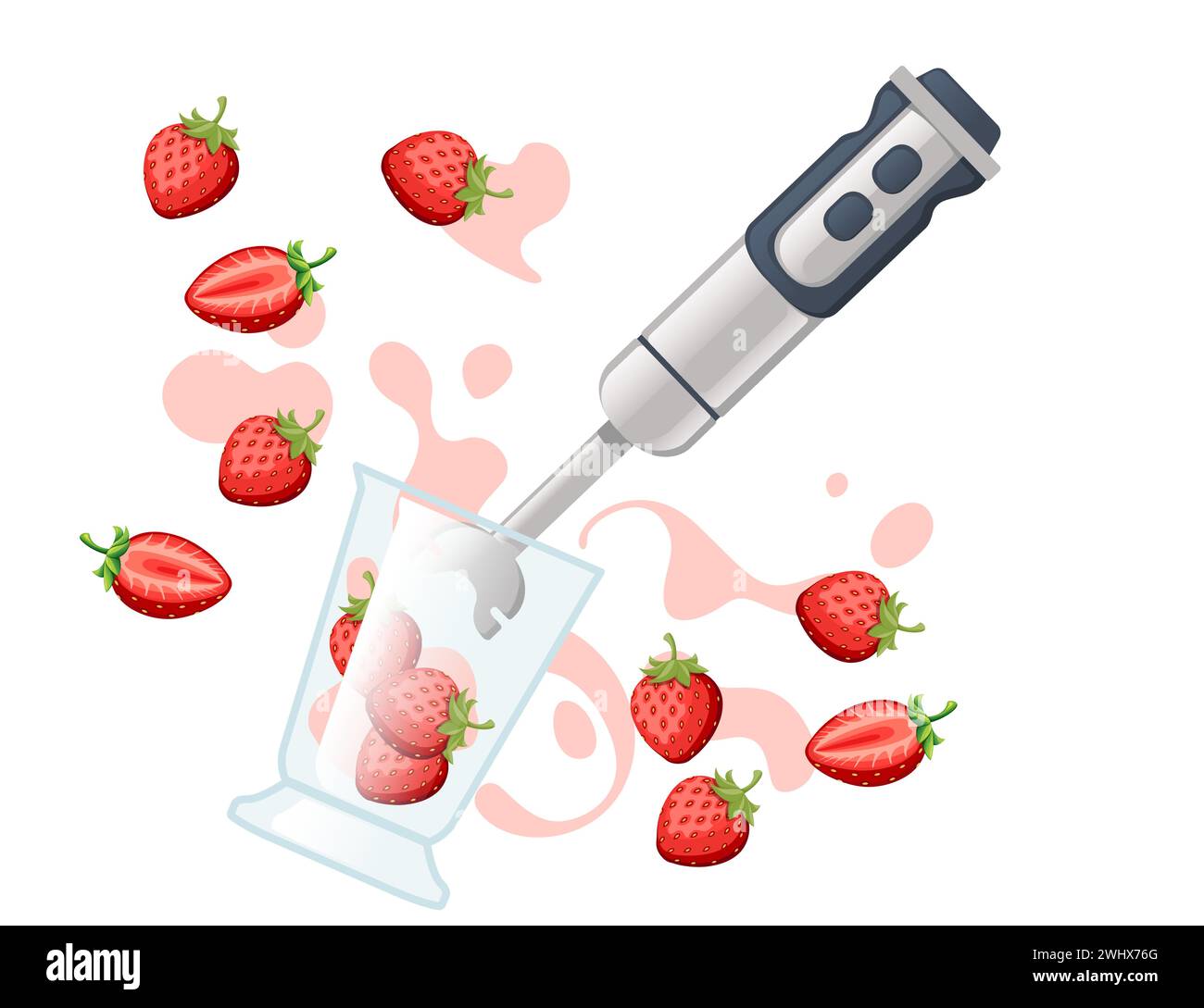 Handheld blender with fresh strawberry household electrical kitchen ...