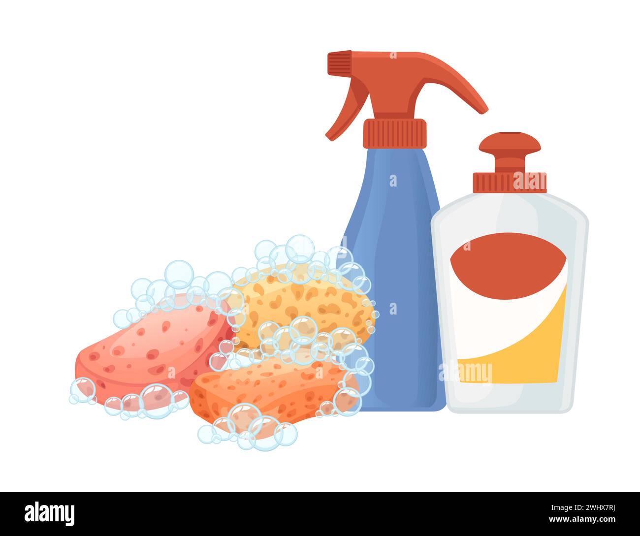 Households chemical liquid in plastic bottle with and sponge vector ...