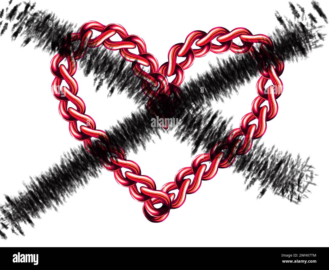 Red chain heart with black x across it . High quality illustration ...
