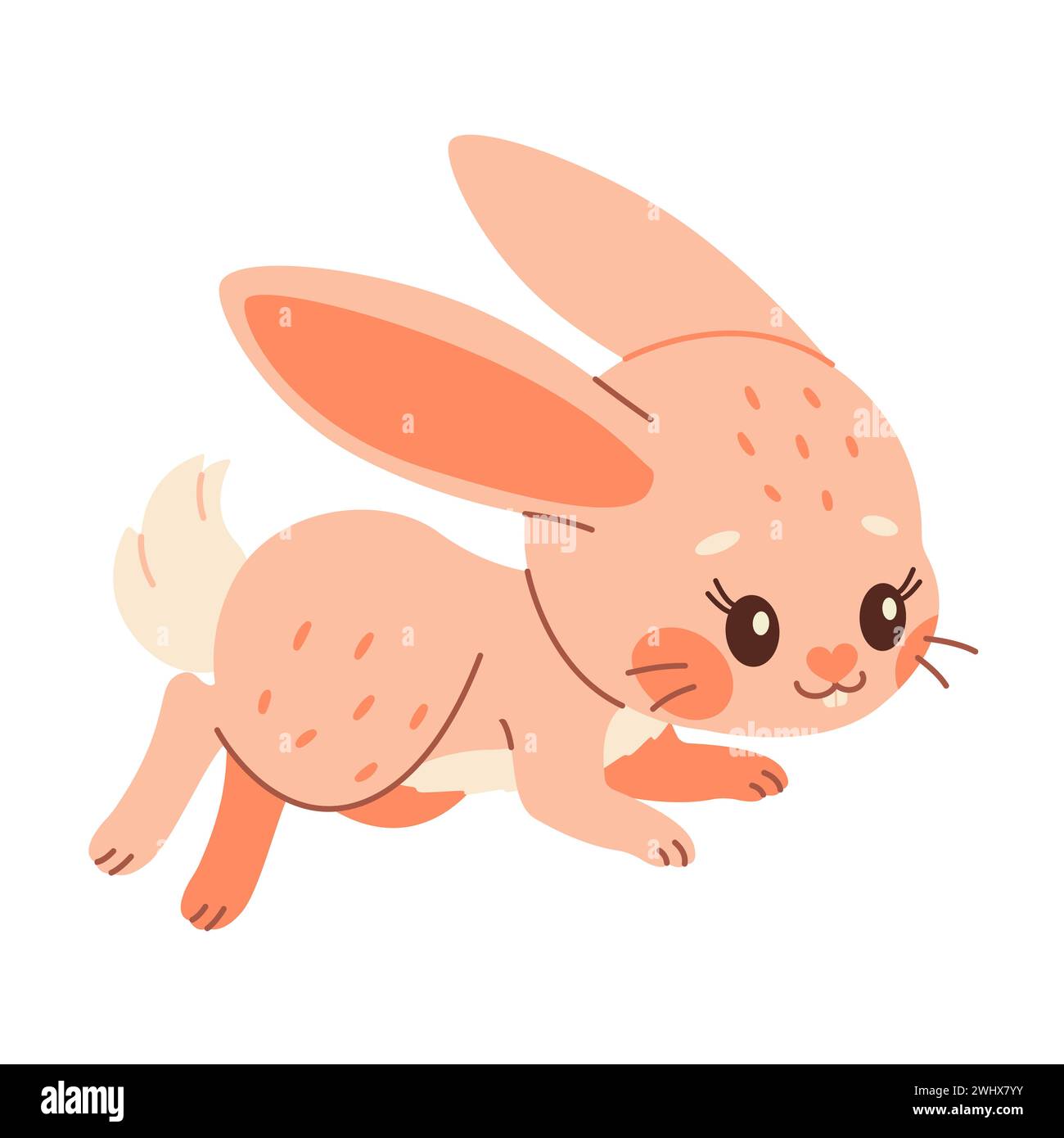 Cartoon easter Bunny. Cute pink rabbit. Kawaii bunny jumping, trendy ...