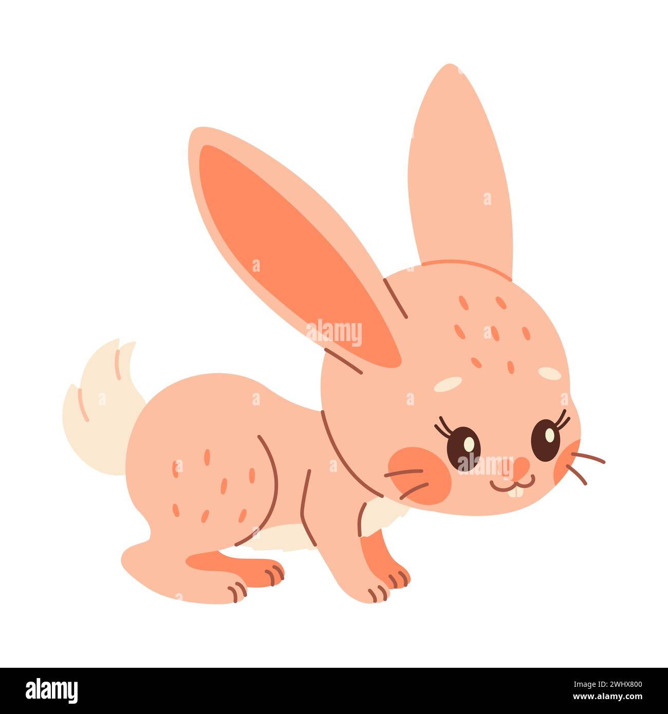 Cartoon easter Bunny. Cute pink rabbit. Kawaii bunny Stands on four ...