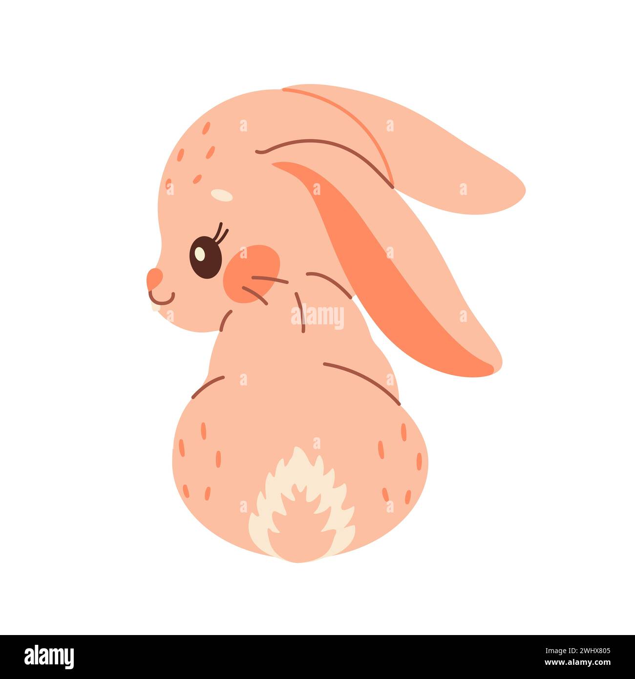 Cartoon easter Bunny. Cute pink rabbit. Kawaii bunny Sitting, rear view ...