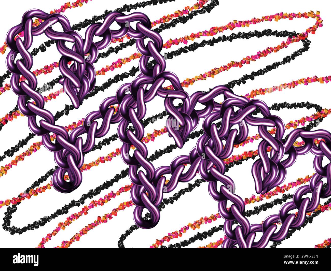 Three Purple chain hearts with red and black line background wallpaper ...