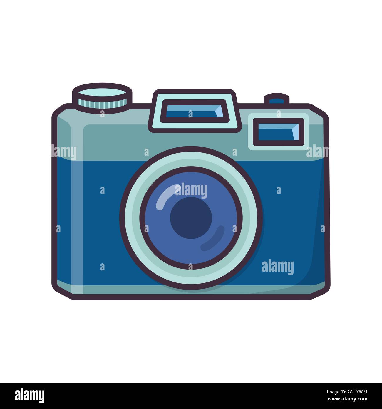 Cartoon blue camera. Tourist accessories. Vector illustration in flat ...