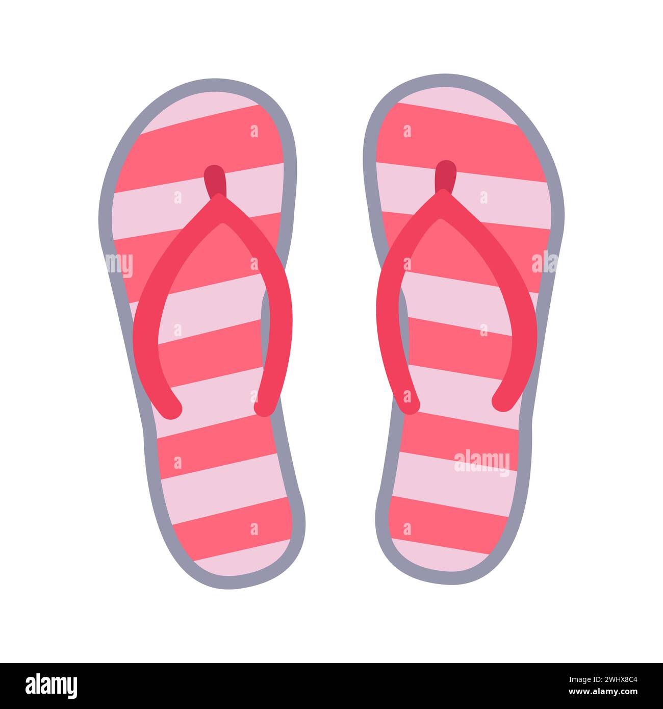 Striped flip-flops. Beach shoes. View from above. Beach accessories. Vector illustration in flat ...