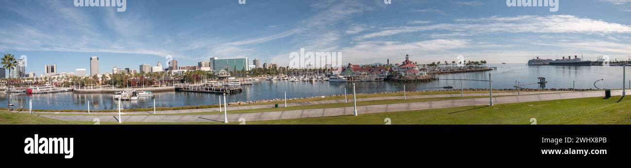 Panoramic view of Long Beach, California. Cityscape, Shoreline Village ...