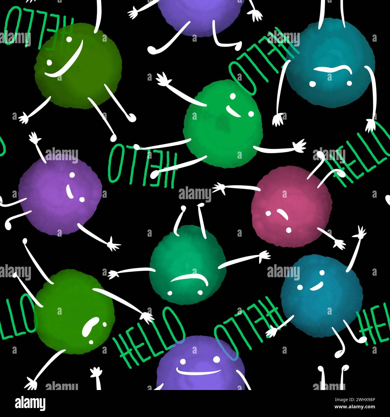 Cartoon monsters watercolor spots seamless pattern for wrapping paper ...