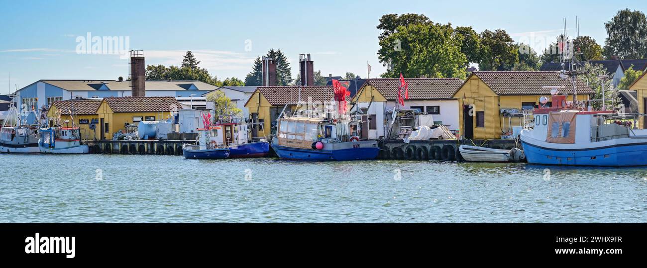 Panorama of the fishing port of Freest with traditional boats and ...