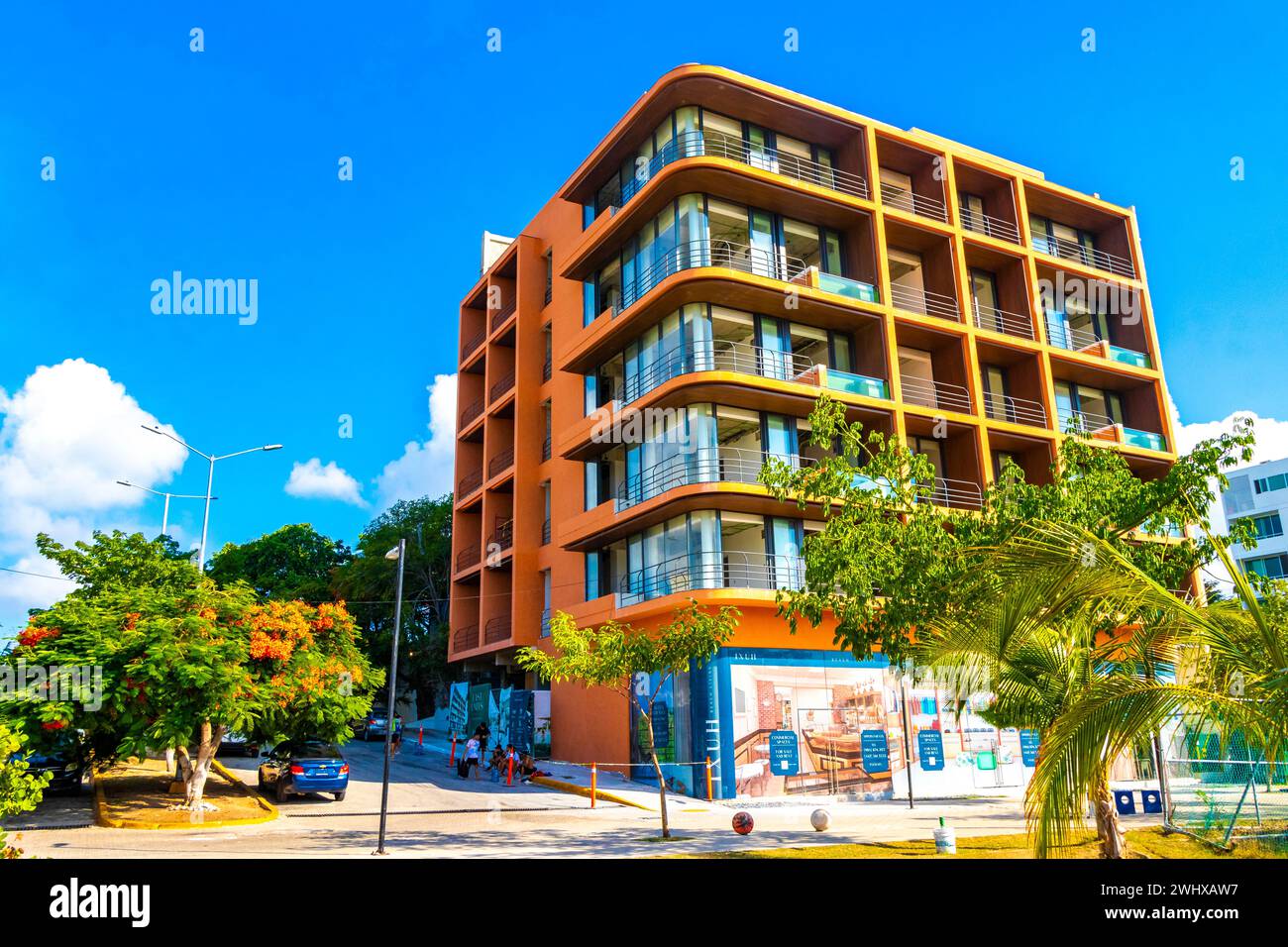 Playa del Carmen Quintana Roo Mexico 05. August 2023 Modern buildings ...
