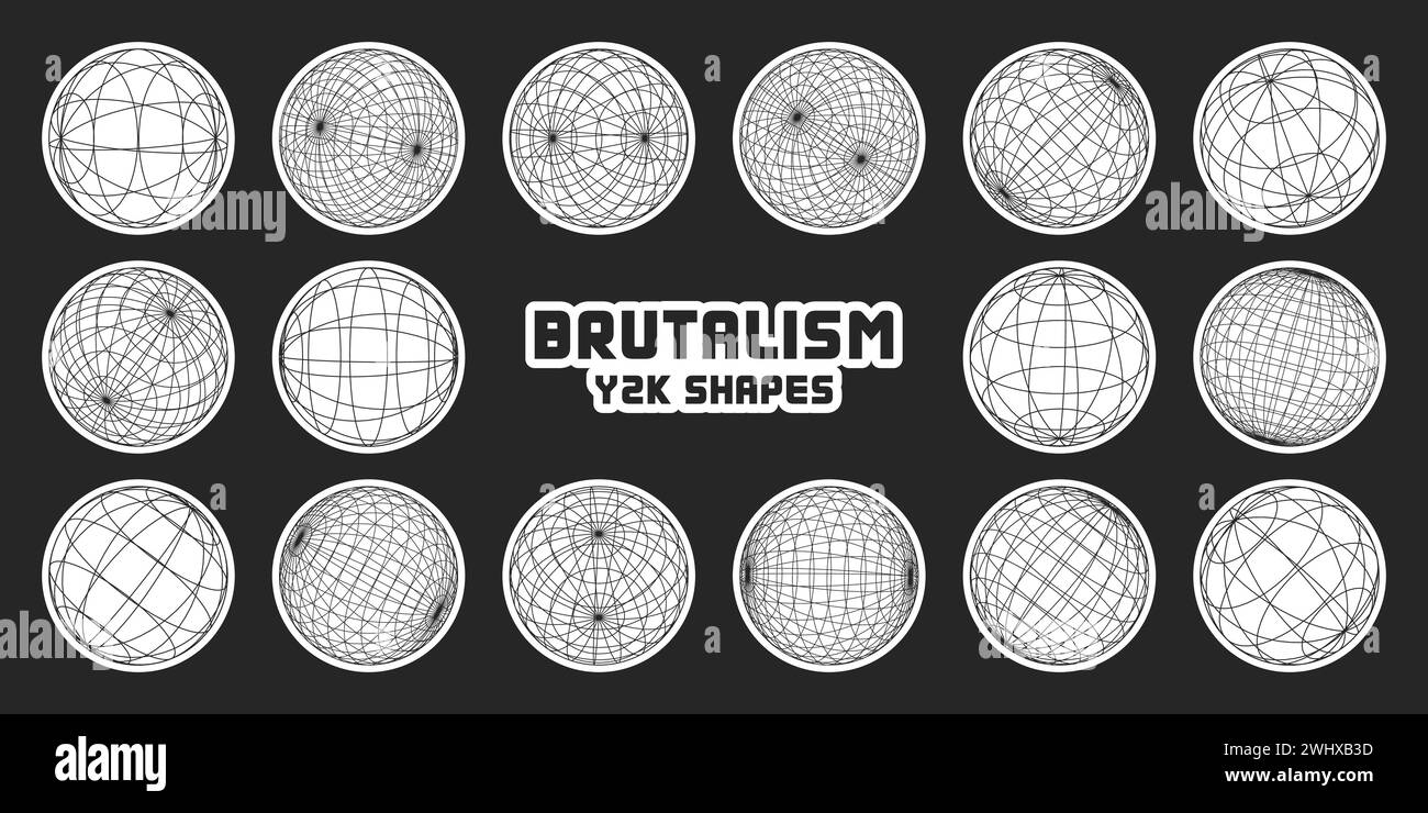 Wireframe shapes, lined sphere. Perspective mesh, 3d grid. Modern ...