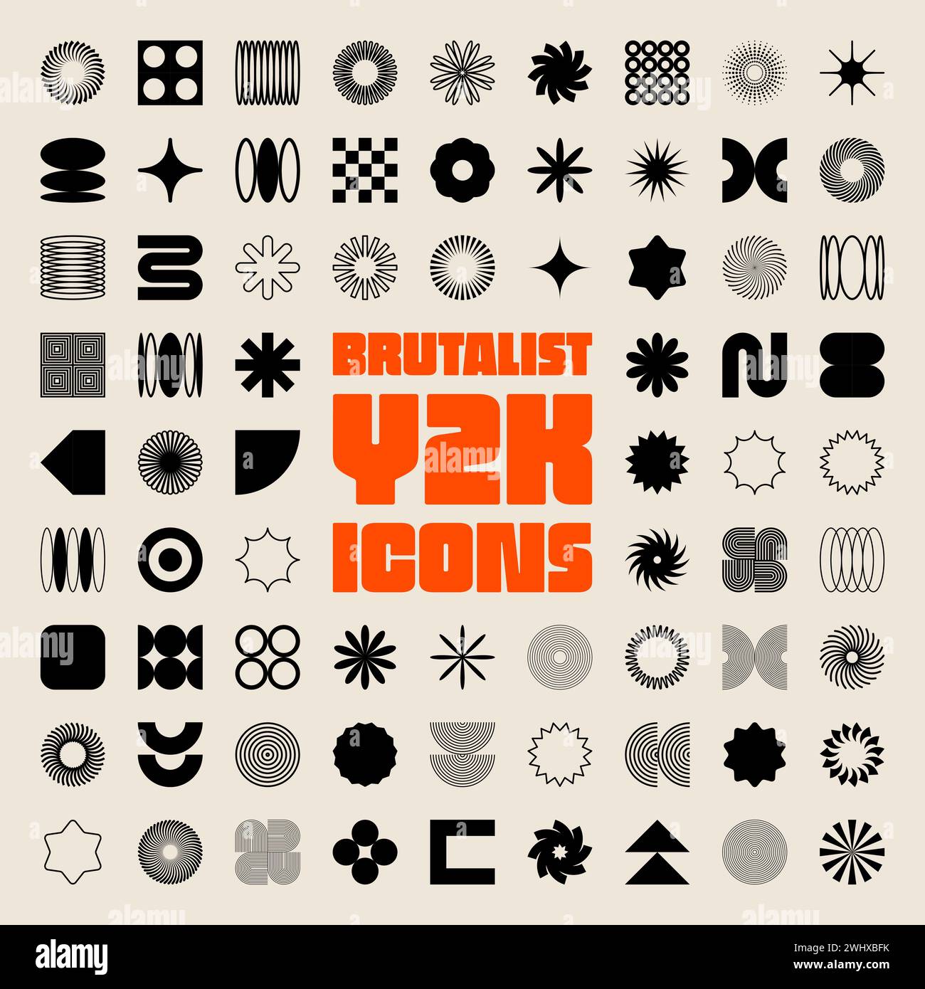 Brutalist geometric shapes, symbols. Simple primitive elements and forms. Retro design, trendy ...