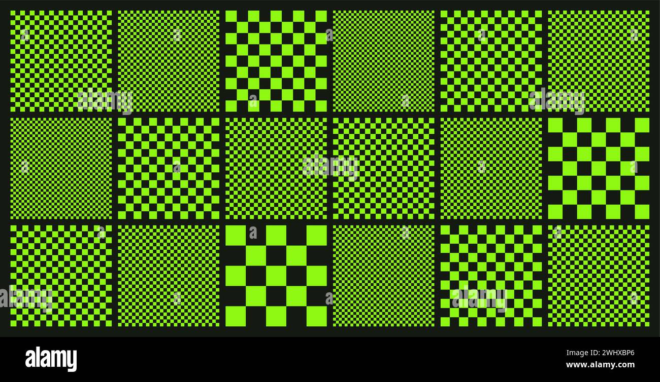 Trendy checkered pattern, black and green tiled grid. Funky geometric ...