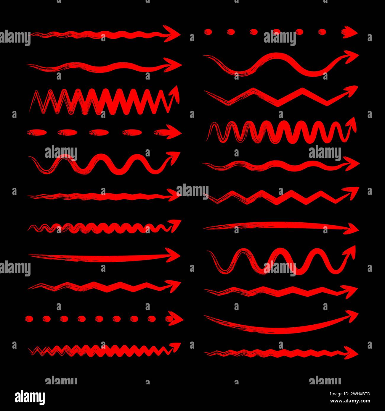 Grunge hand drawn arrows, highlighter lines. Red marker stroke, brush ...