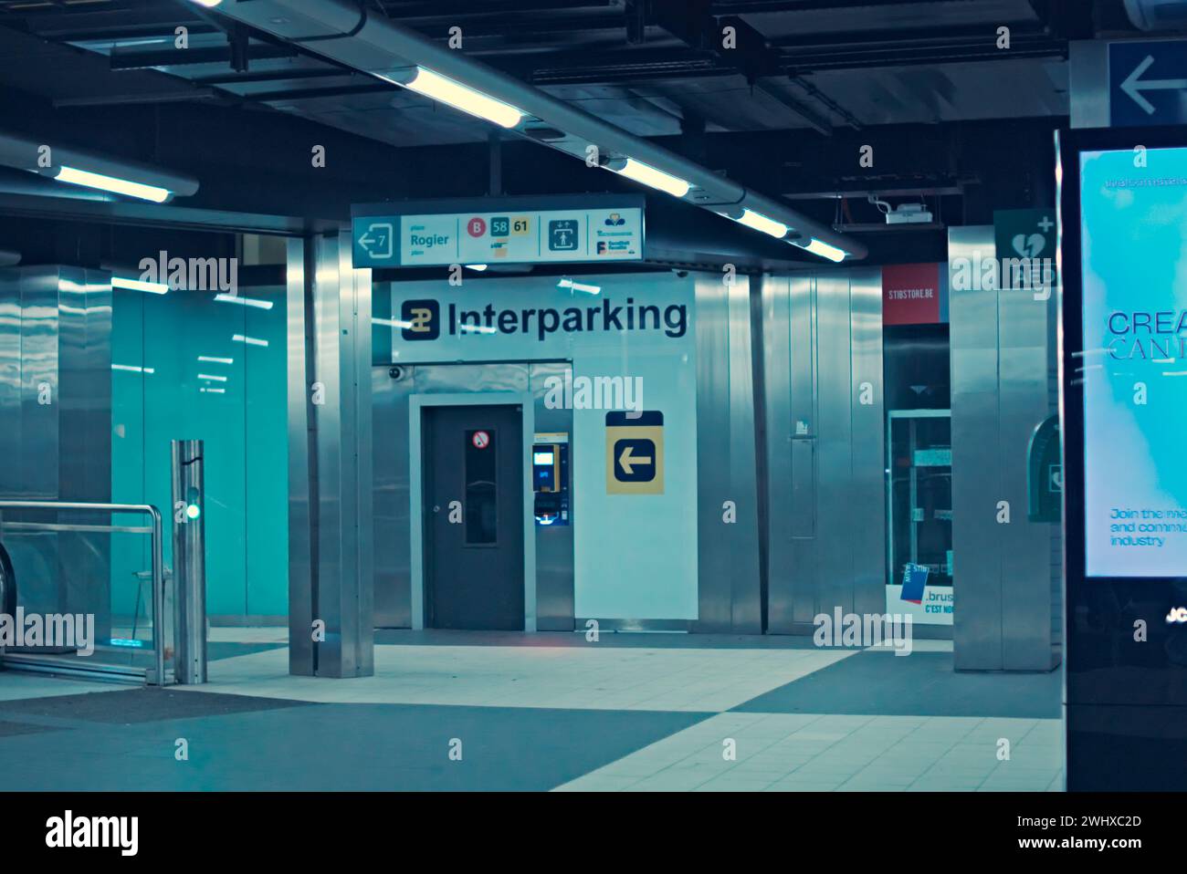 Brussels, Belgium. 5 February 2024. Interior of Brussels metro station ...