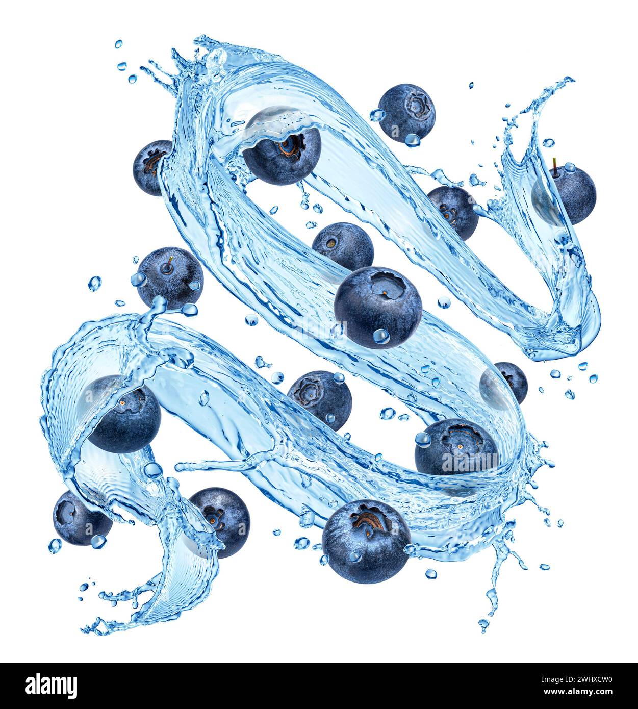 Blueberries falling with water splashes isolated on white background ...