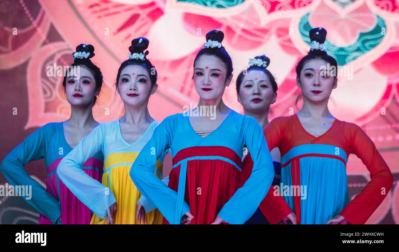 Chinese dancers on the stage in Trafalgar Square during the Lunar New ...