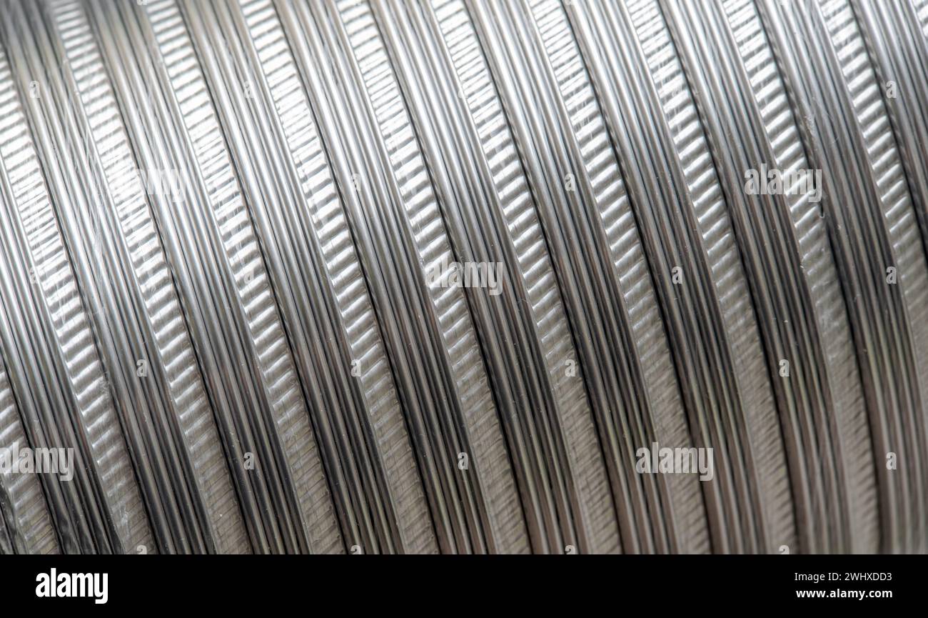 High resolution shiny silver metal aluminum tin pipe structure macro ...