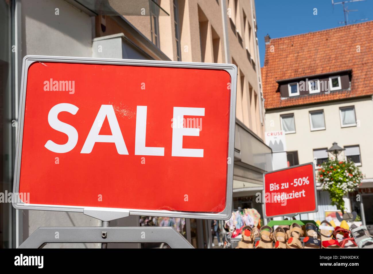 Sign Sale at the pedestrian area Stock Photo - Alamy