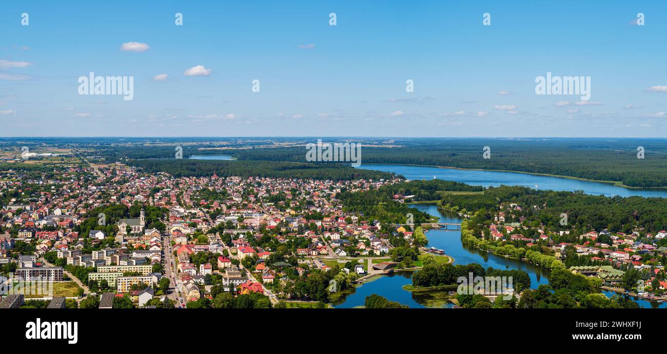 Augustow city by Netta river and Necko lake aerial landscape under blue ...