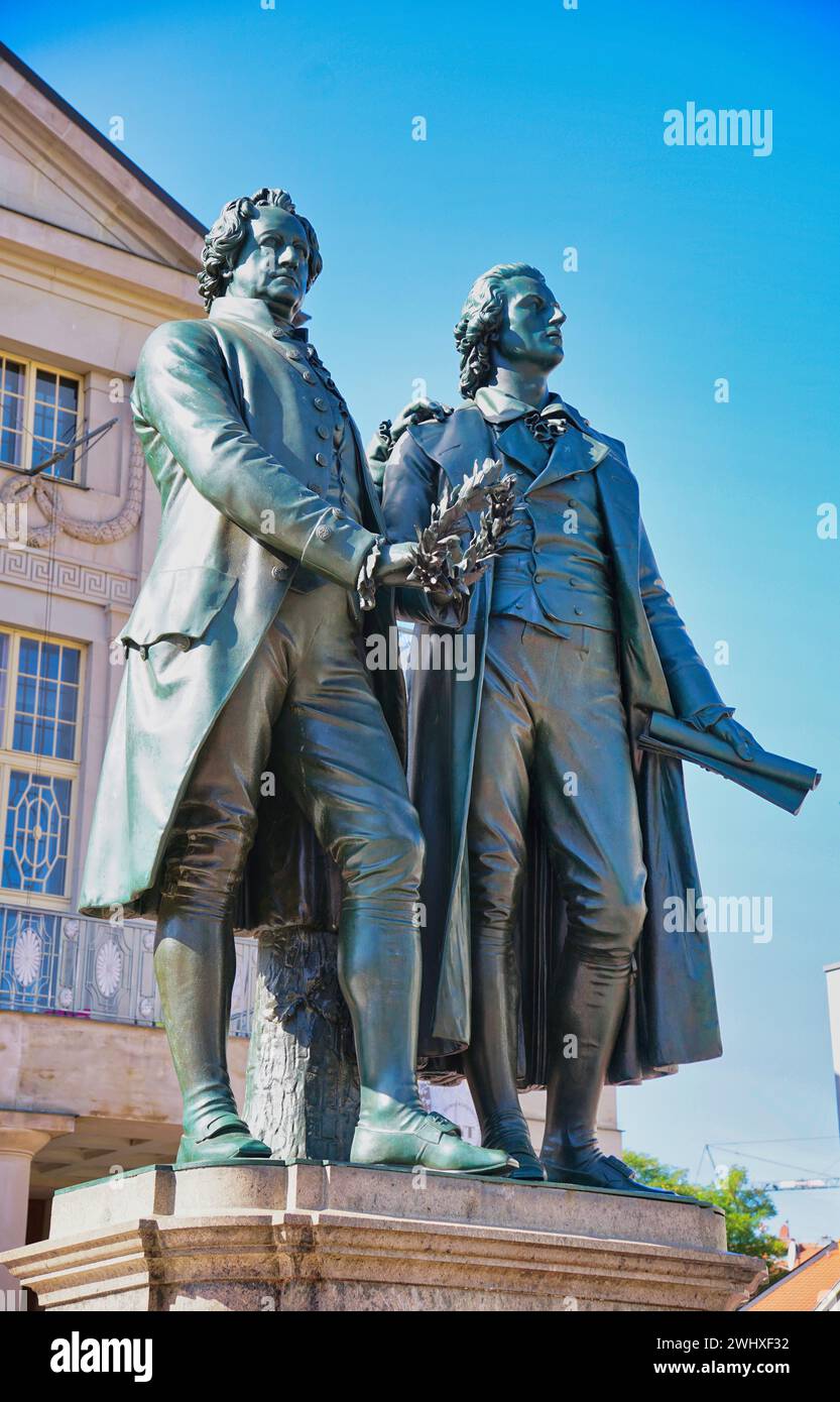 Goethe and Schiller monument in front of the National Theater in Weimar Stock Photo - Alamy