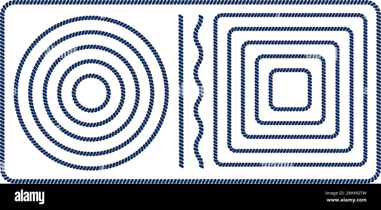 Set of round and square rope frames, straight and wavy cord borders ...