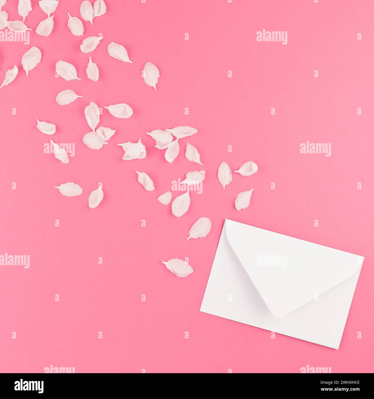 Flat lay of white letter mock up with petals Stock Photo - Alamy