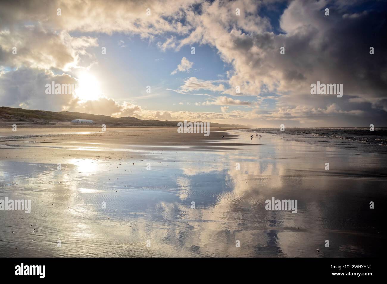 Sky reflections in sea water on beach Stock Photo - Alamy