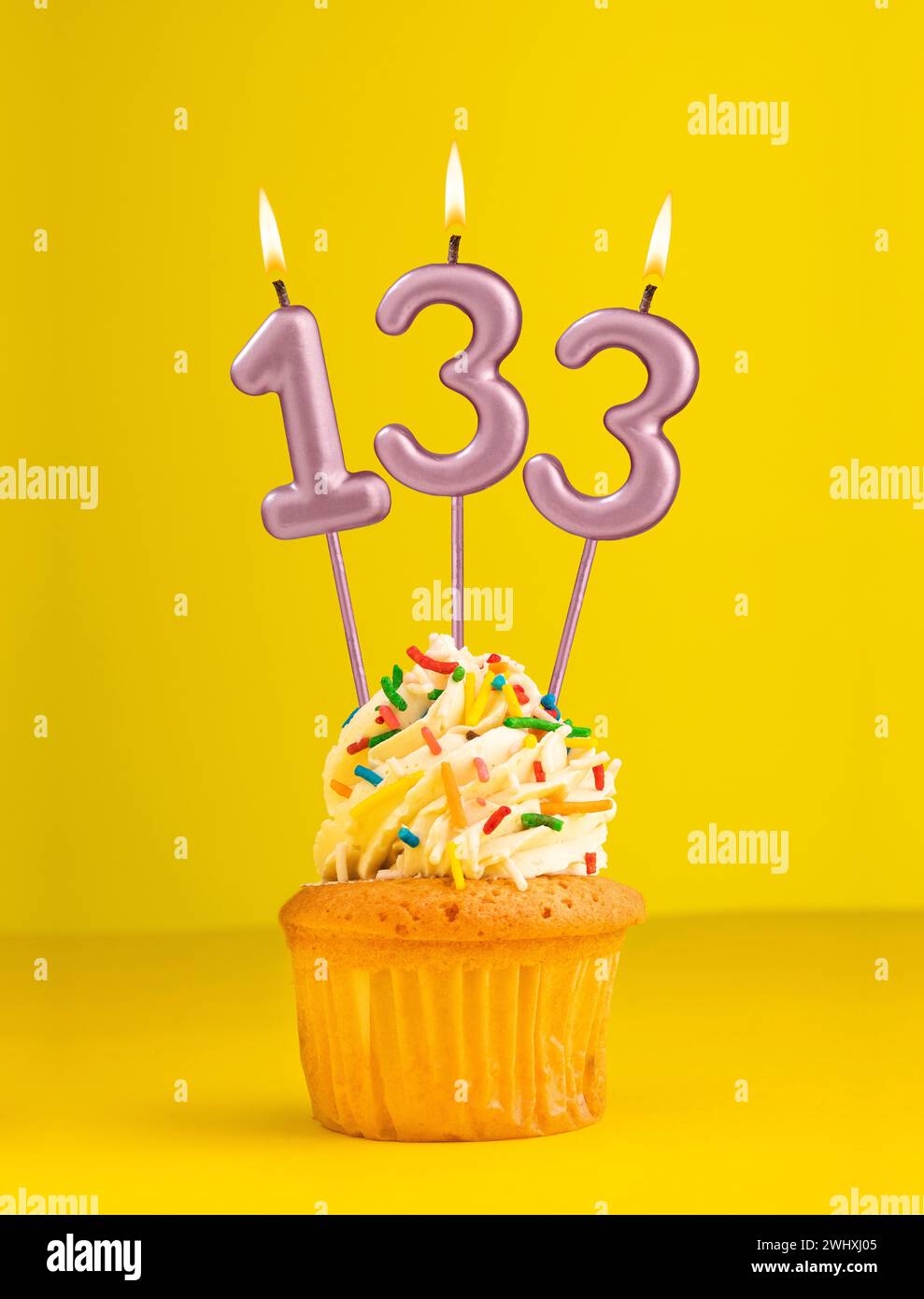Birthday candle number 133 - Invitation card with yellow background ...