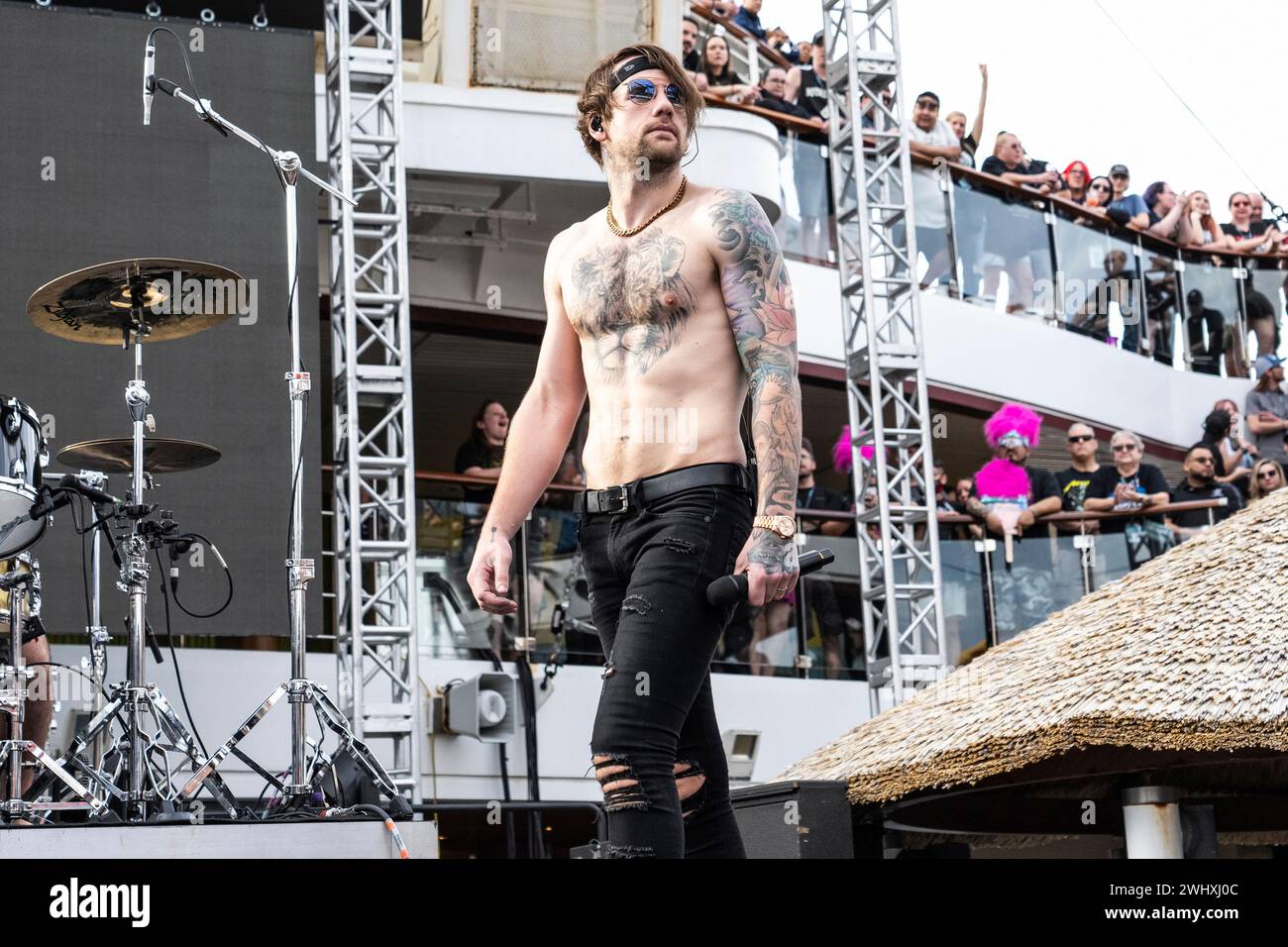 Caleb Shomo of Beartooth performs on board the Carnival Magic during ...
