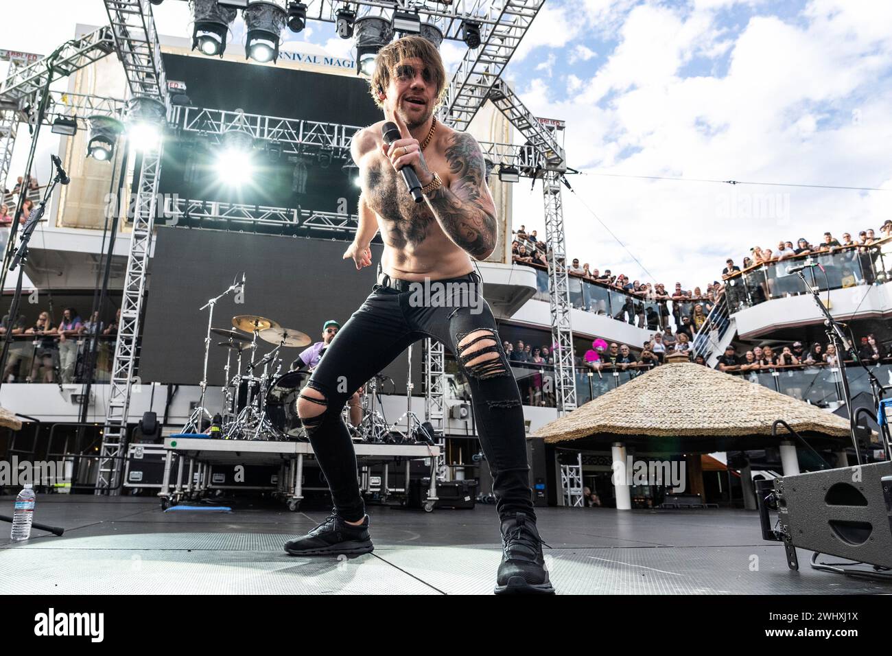 Caleb Shomo of Beartooth performs on board the Carnival Magic during ...