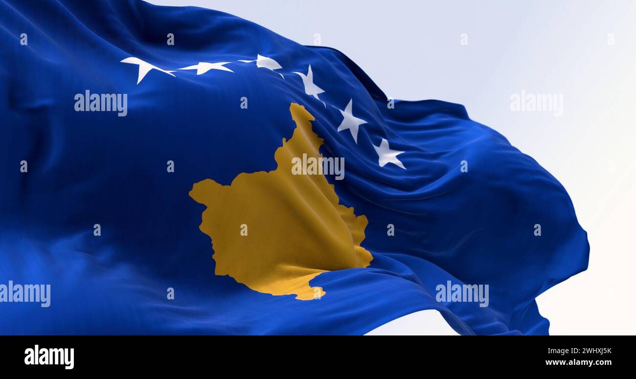 Close-up of Kosovo national flag waving Stock Photo - Alamy