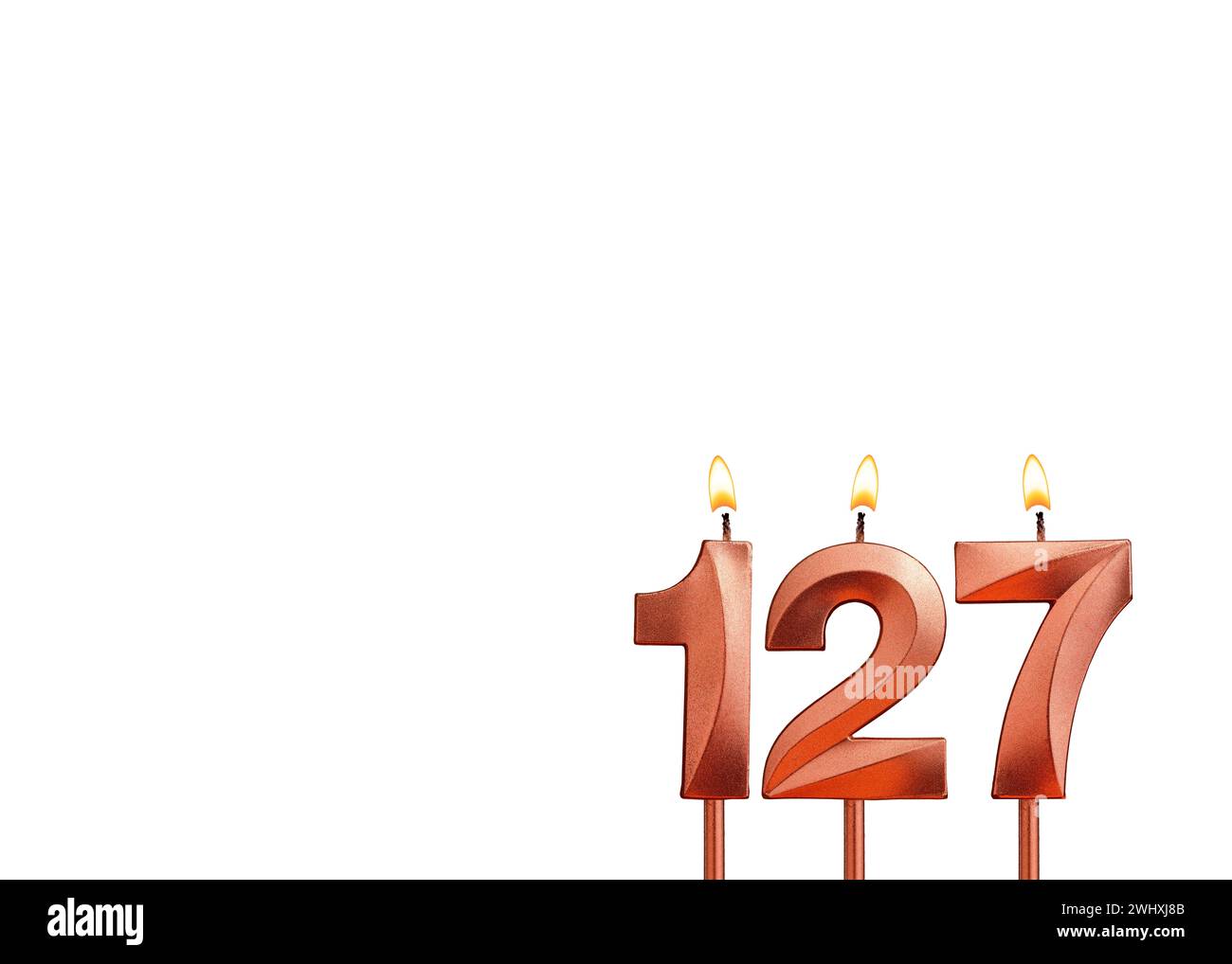 Birthday candle number 127 on white background Stock Photo - Alamy