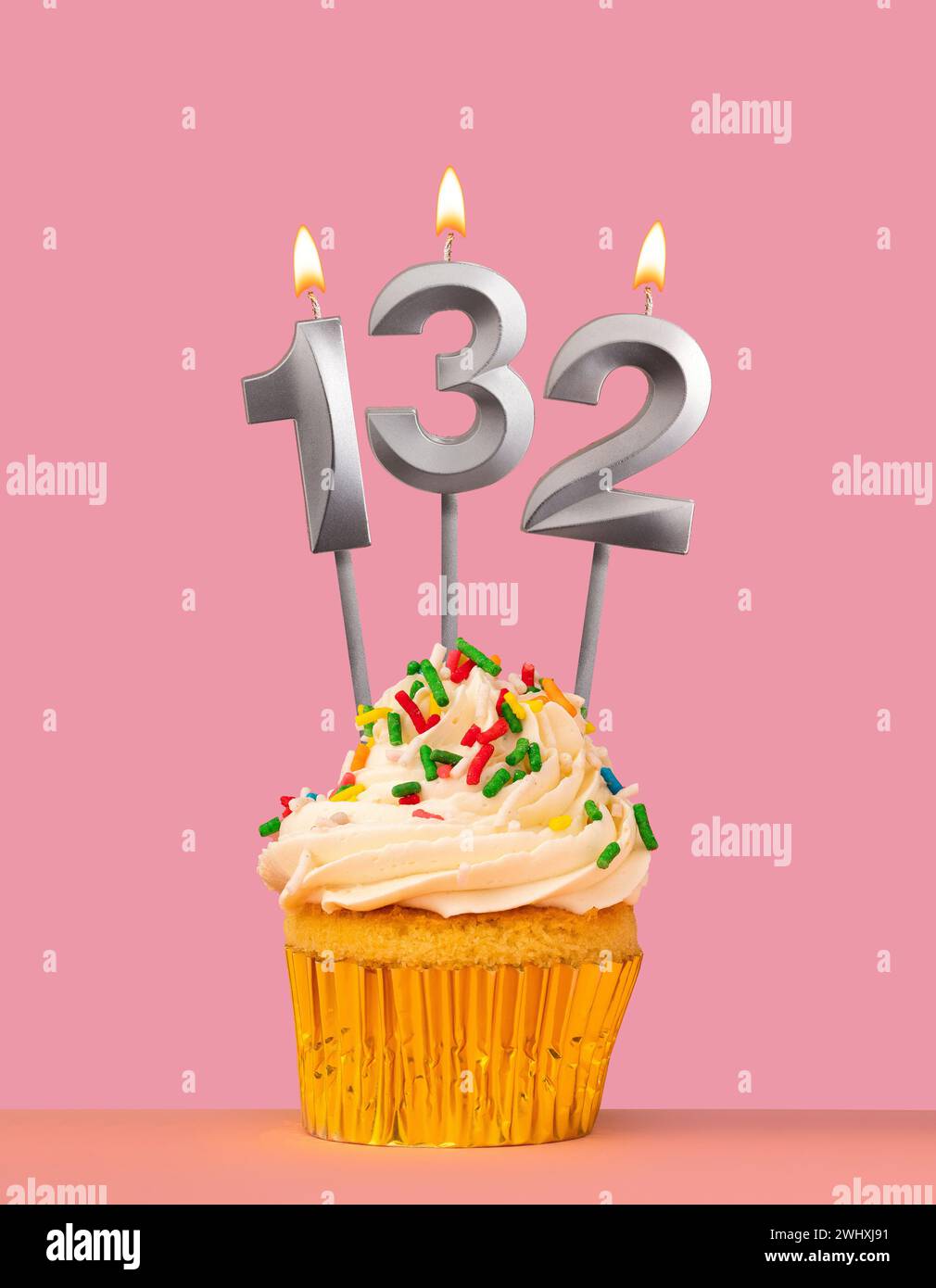 Number 132 candle with cupcake - Birthday card Stock Photo - Alamy