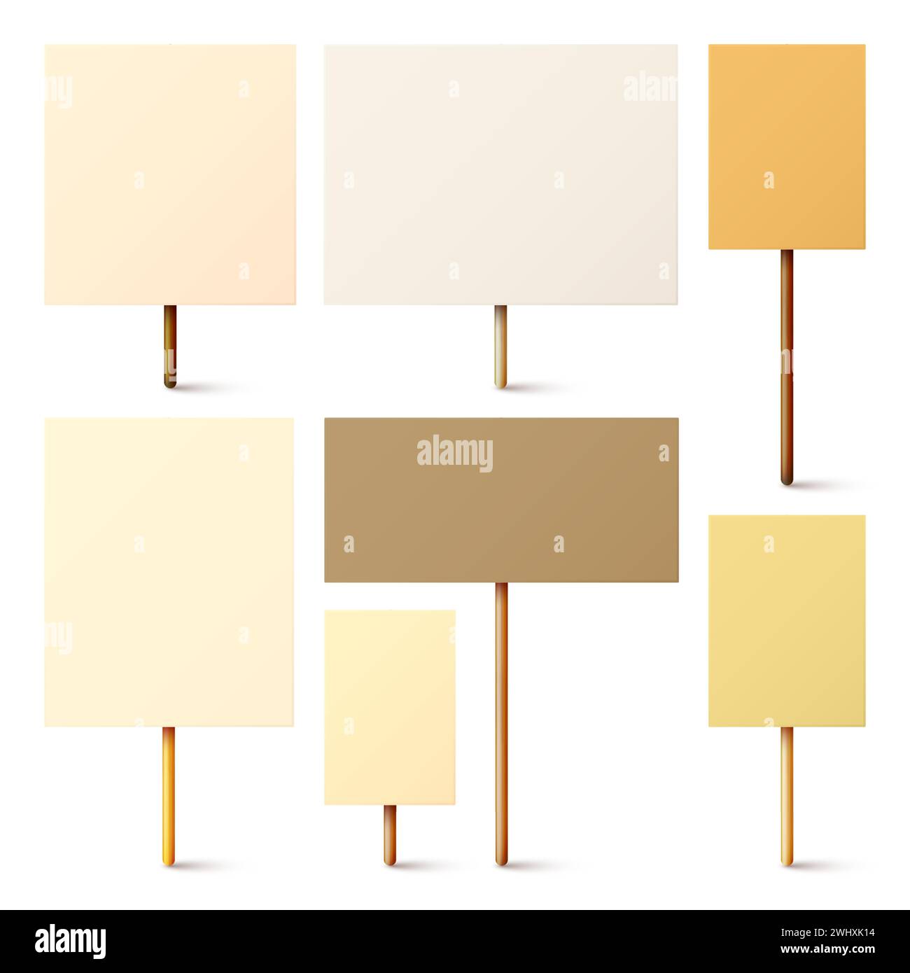 Blank colorful protest sign with wooden holder. Realistic vector ...