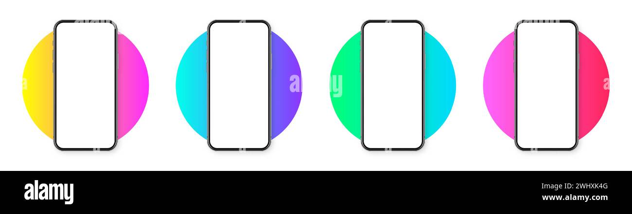 Realistic smartphone with blank touch screen on colorful background ...