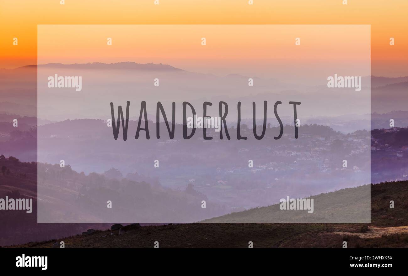 Inspirational typographic quote wanderlust Stock Photo - Alamy