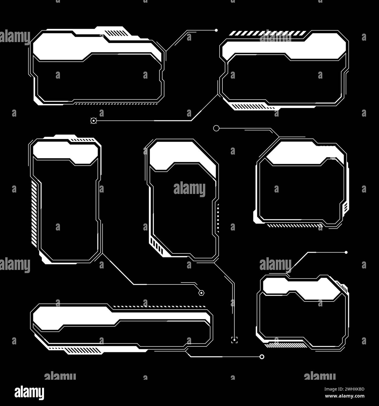 White futuristic HUD, UI elements. Sci-fi user interface text boxes ...