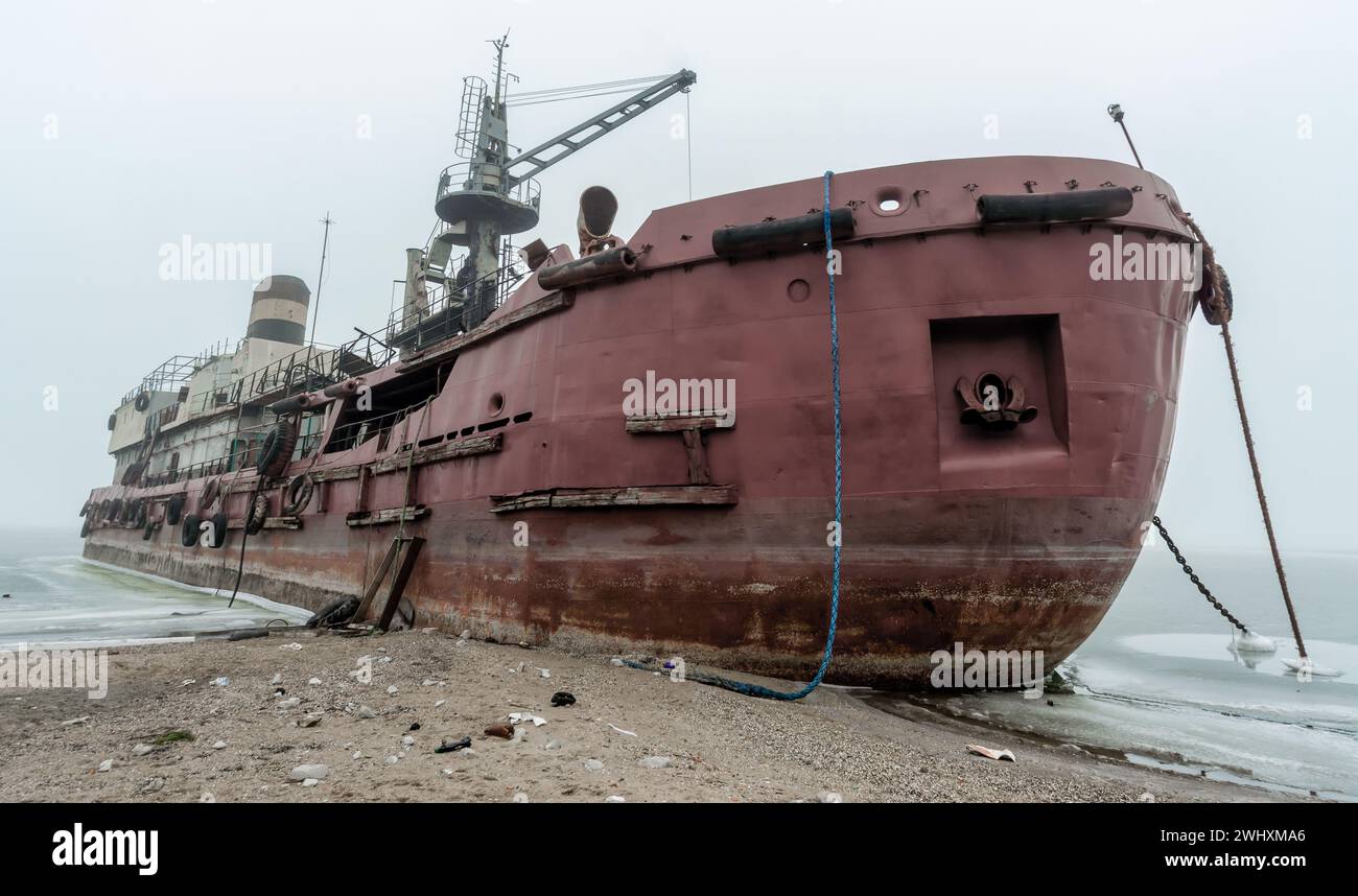Old ship ran aground in Ukraine Stock Photo - Alamy