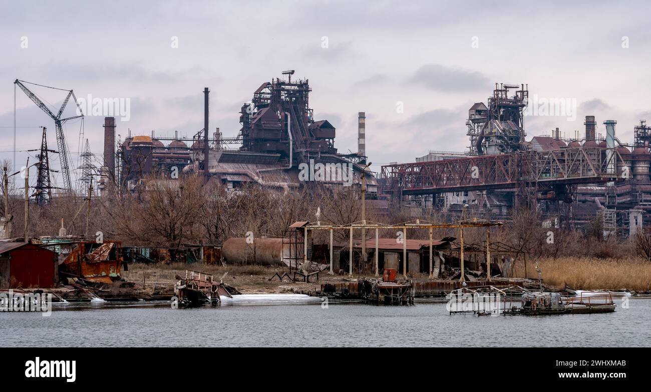 Destroyed buildings of the workshop of the Azovstal plant in Mariupol ...
