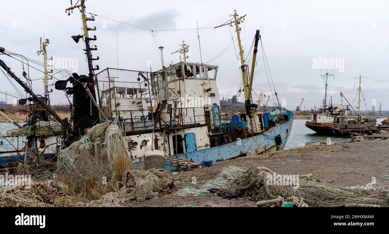 Old ship ran aground in Ukraine Stock Photo - Alamy