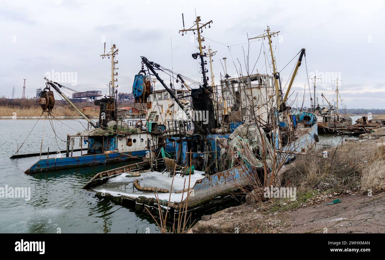 Old ship ran aground in Ukraine Stock Photo - Alamy