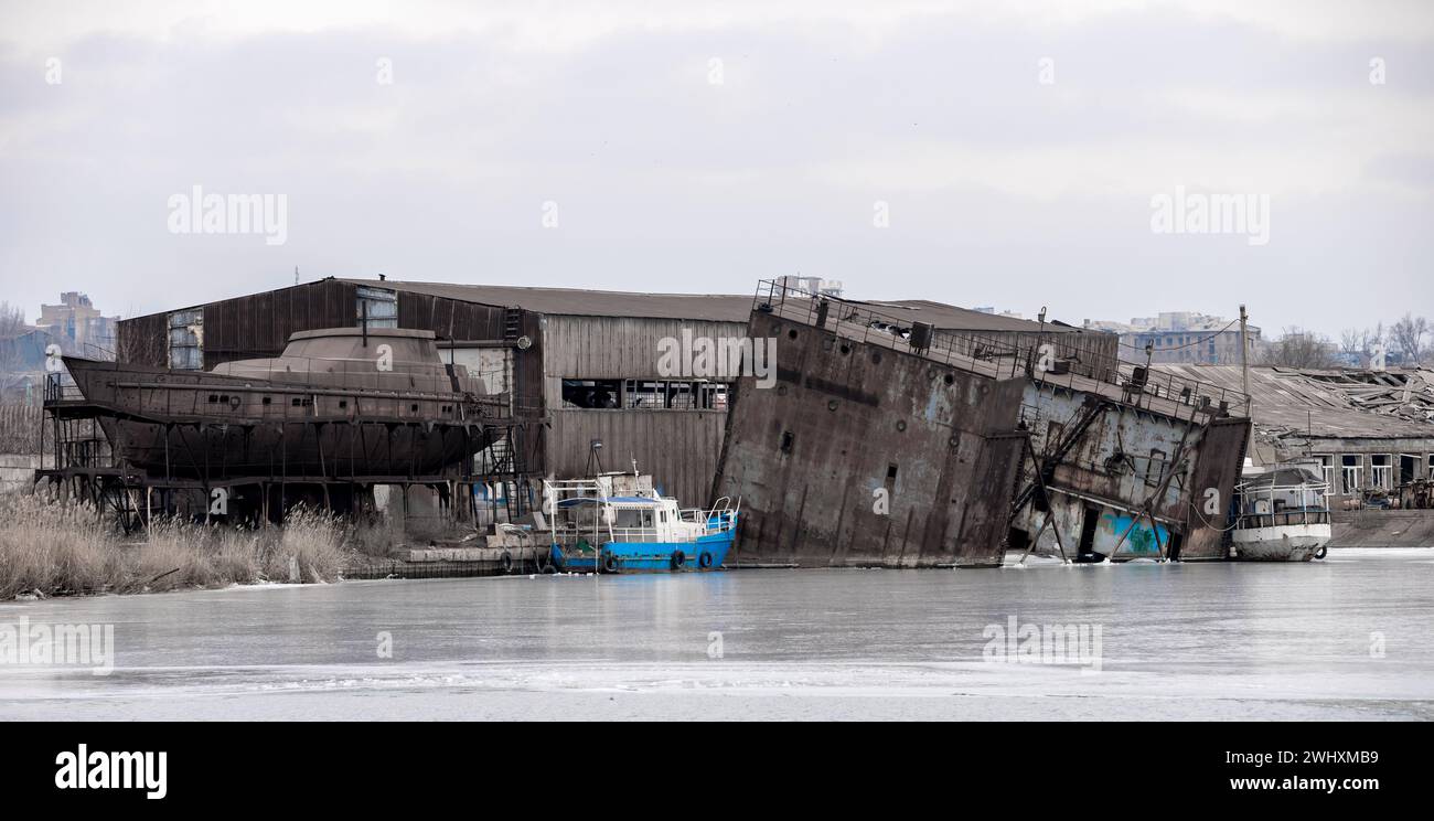 Old ship ran aground in Ukraine Stock Photo - Alamy