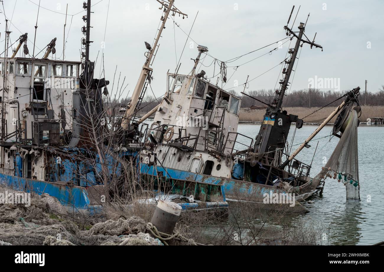 Old ship ran aground in Ukraine Stock Photo - Alamy