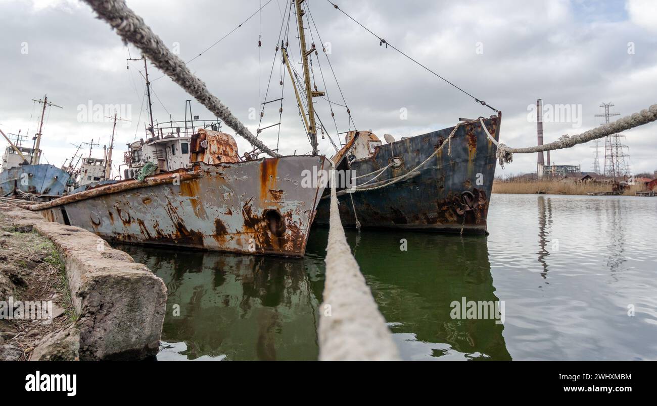 Old ship ran aground in Ukraine Stock Photo - Alamy