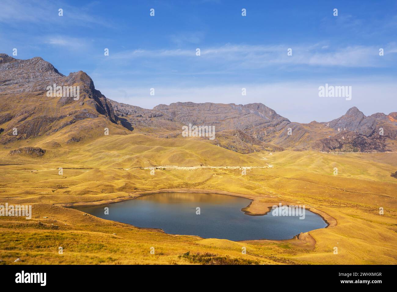 Hiking in the fantastic landscape of the Peruvian high mountain Andes ...