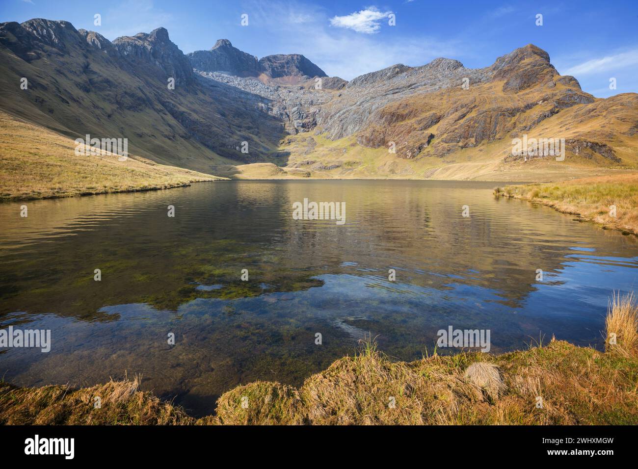 Hiking in the fantastic landscape of the Peruvian high mountain Andes ...