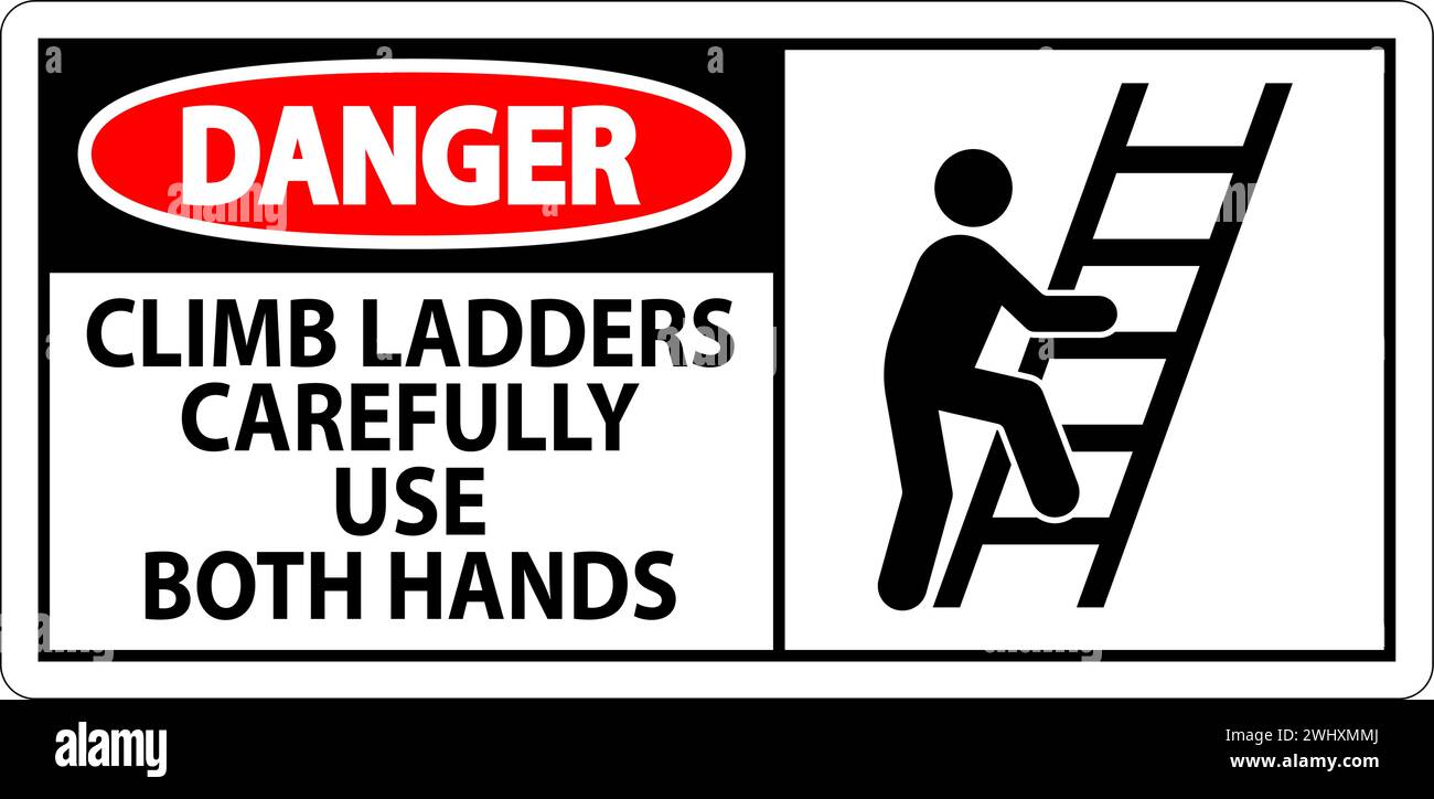 Danger Sign, Climb Ladders Carefully Use Both Hands Stock Vector Image ...