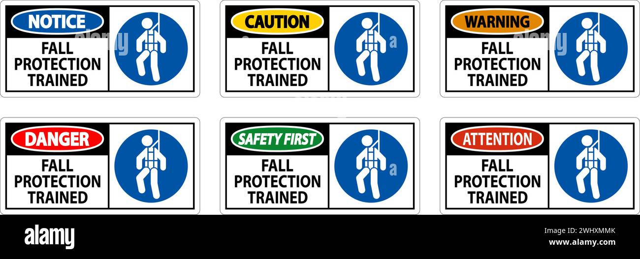Hard Hat Decals, Caution Fall Protection Trained Stock Vector Image ...
