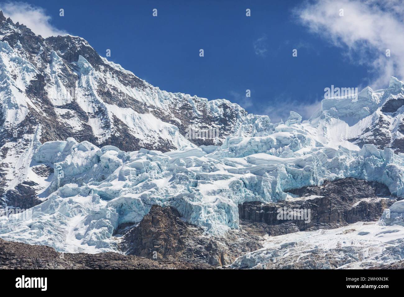 Hiking in the fantastic landscape of the Peruvian high mountain Andes ...