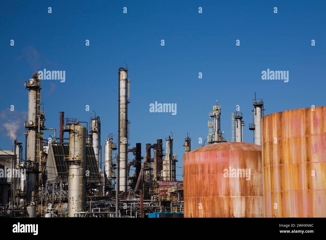 Gasoline storage tanks at oil refinery, Montreal East, Quebec, Canada ...